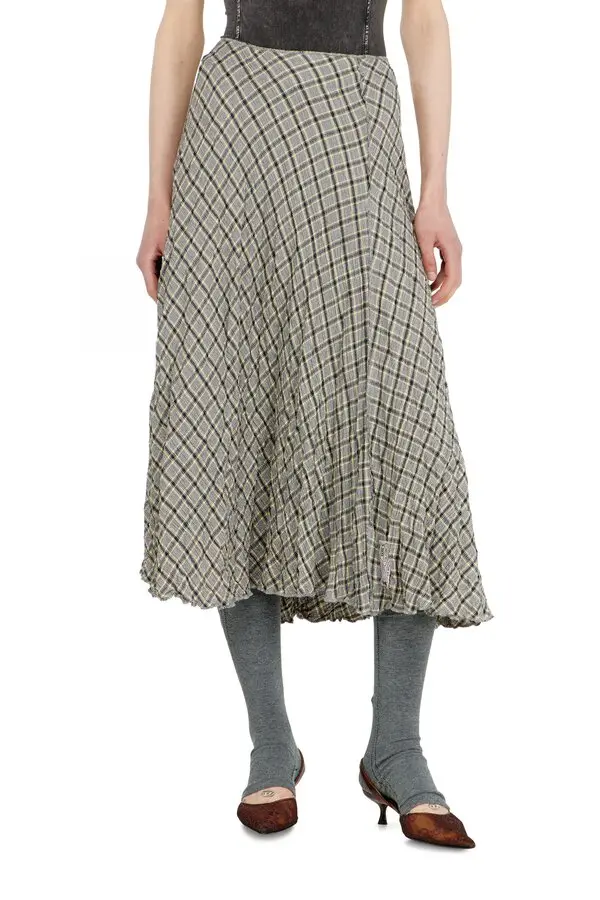 DIESEL® Seersucker-effect Check Midi Skirt - Grey