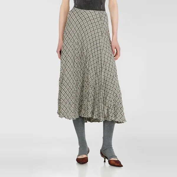 DIESEL® Seersucker-effect Check Midi Skirt - Grey