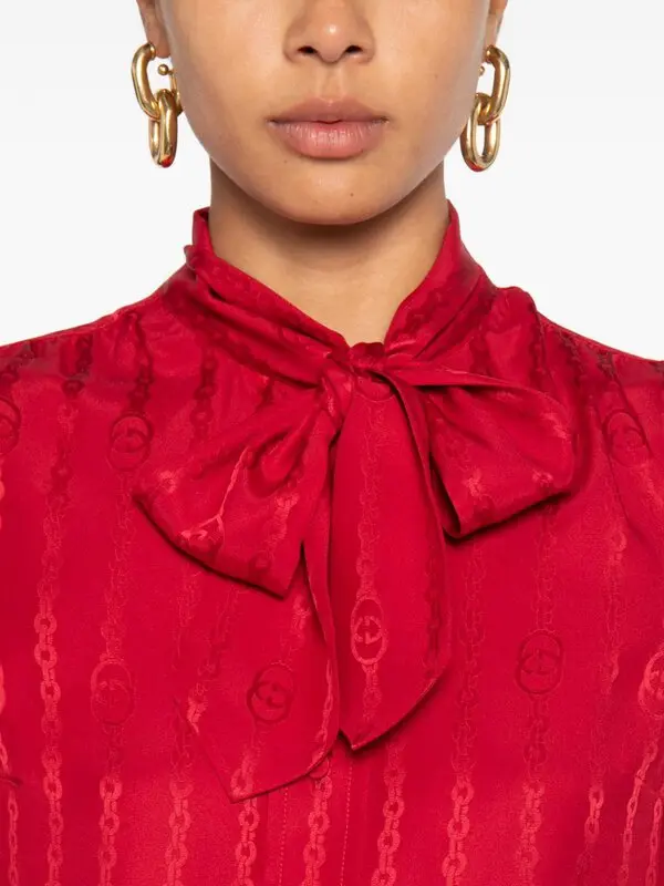 Gucci Red Jacquard Logo Silk Shirt - Multicolor