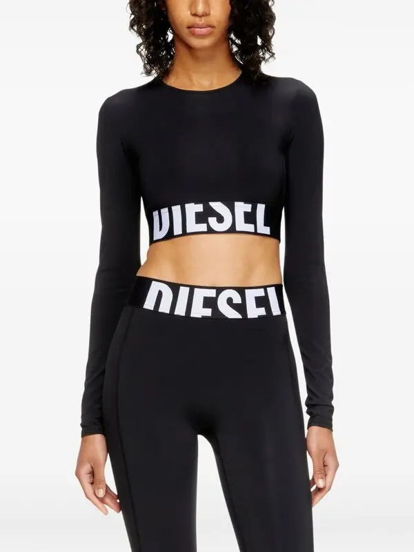 DIESEL® Cropped Long Sleeve Top With Logo Detail - Multicolor