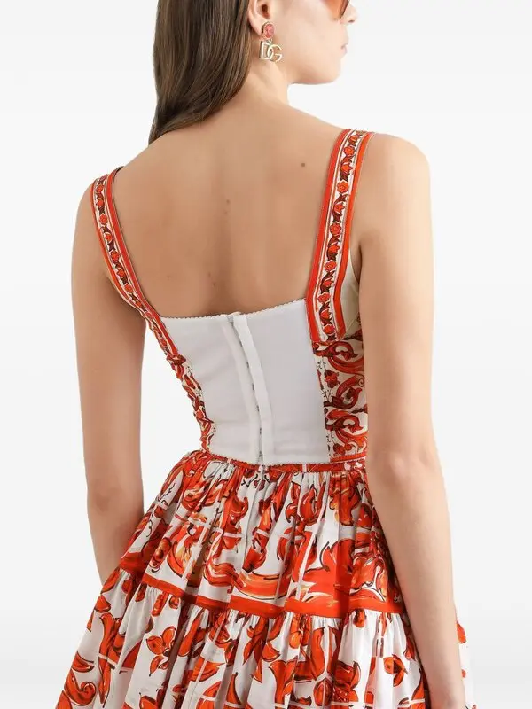 Dolce & Gabbana Maiolica Print Silk Sweetheart Neck Top - Multicolor