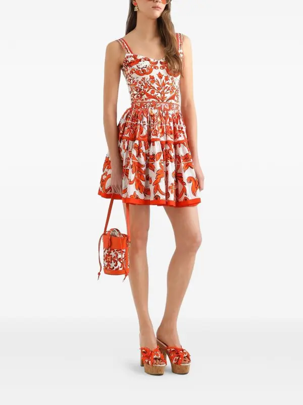 Dolce & Gabbana Maiolica Print Silk Sweetheart Neck Top - Multicolor