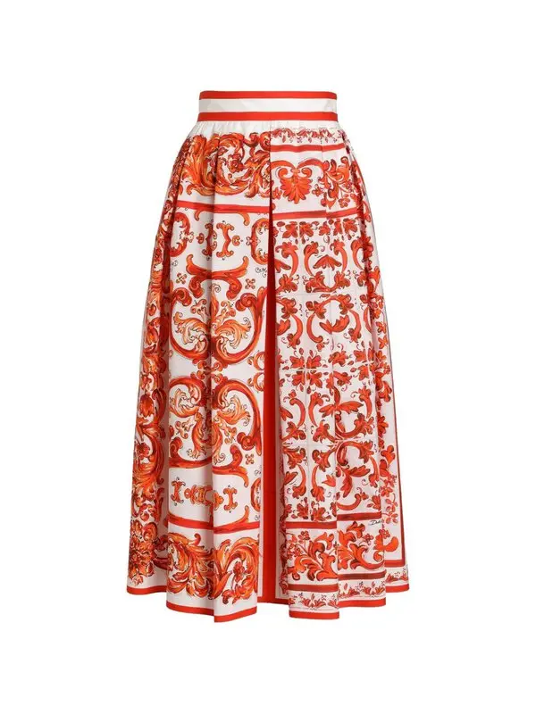 Dolce & Gabbana Maiolica Print Cotton A-line Skirt - Multicolor