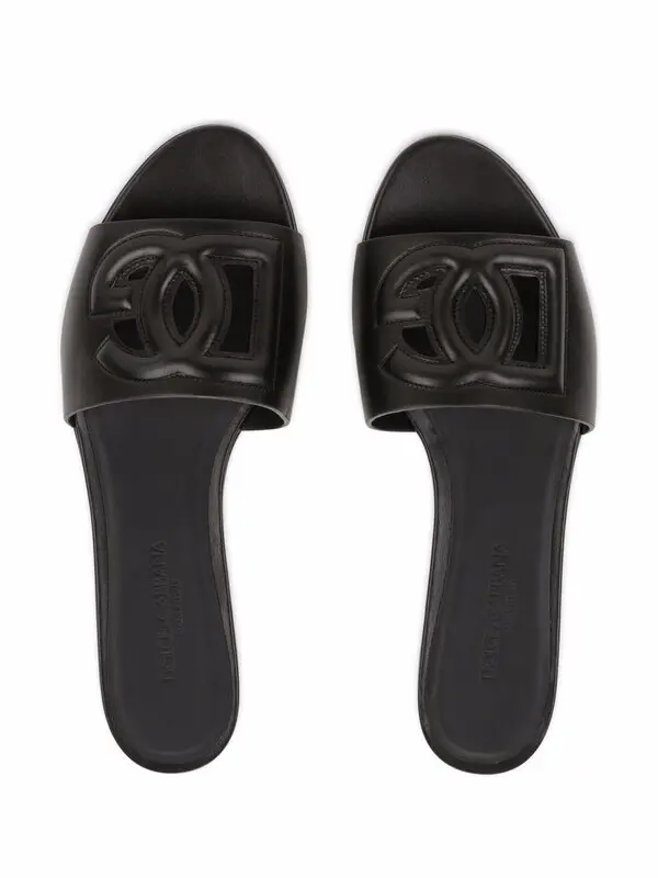 Dolce & Gabbana Dg Logo Leather Flat Sandals - Multicolor