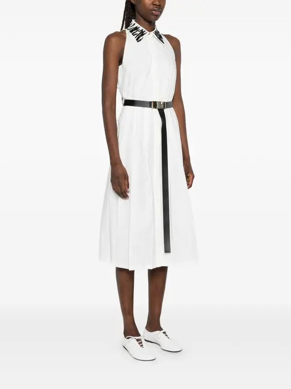 Max Mara Cotton Blend Midi Dress With Embellished Collar - Multicolor