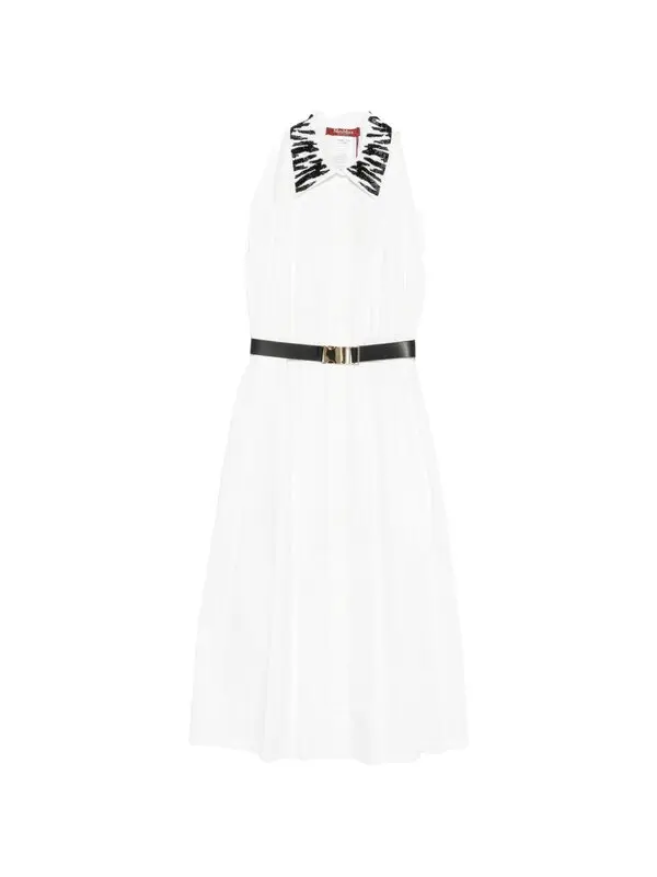 Max Mara Cotton Blend Midi Dress With Embellished Collar - Multicolor