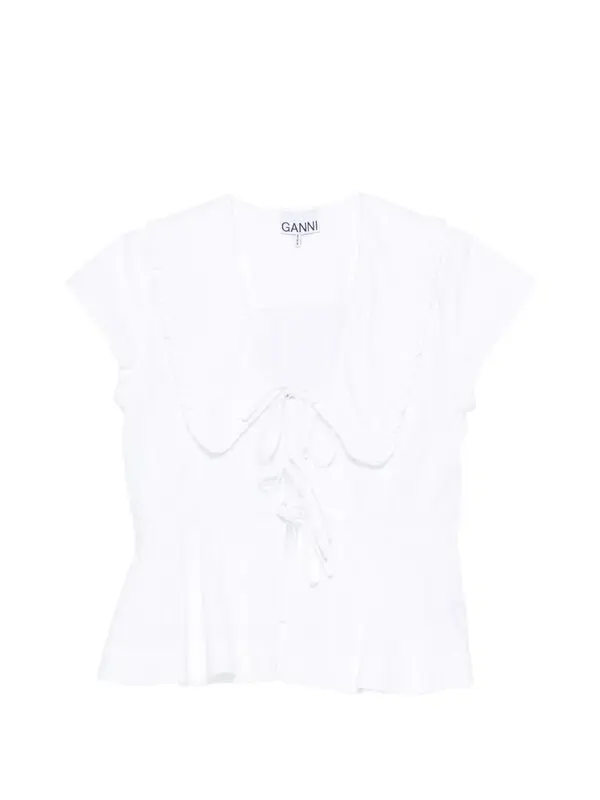 GANNI Puff Sleeve Peplum Top - Multicolor