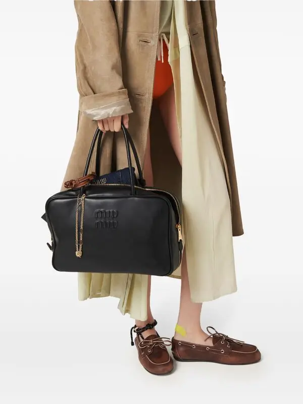Miu Miu Beau Large Leather Handbag With Embossed Logo