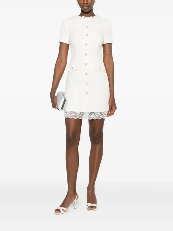 SELF-PORTRAIT Bouclé Mini Dress With Lace Trim - Multicolor