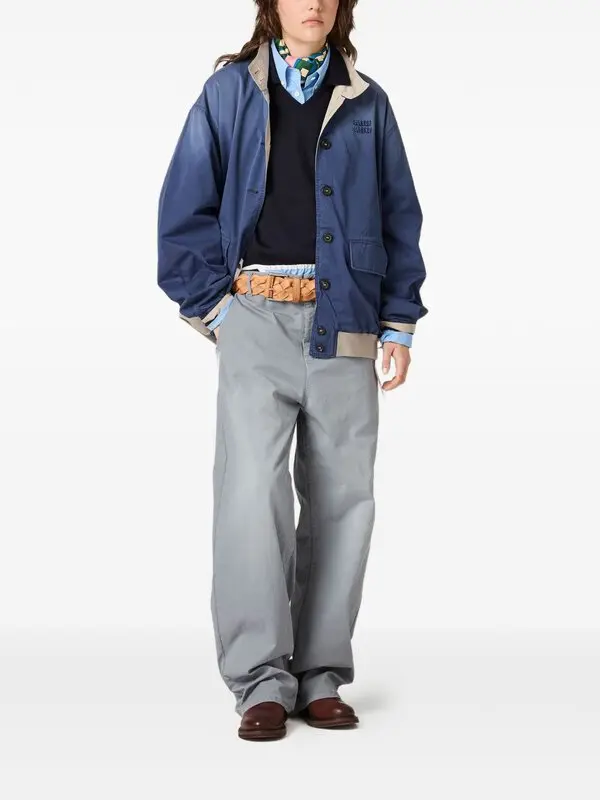 Miu Miu Cotton Trousers With Embroidered Logo - Multicolor