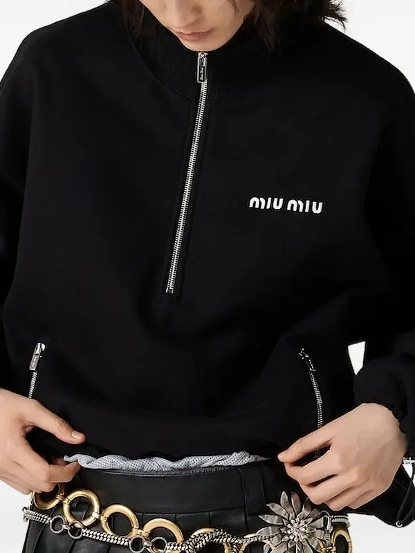 Miu Miu Fleece Sweatshirt With High Collar And Zip Closure - Multicolor