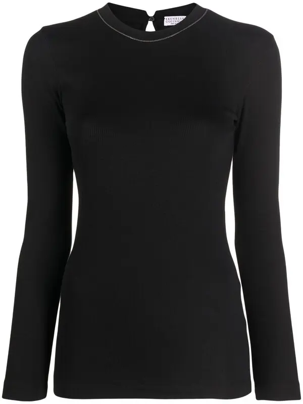 Brunello Cucinelli Cotton Blend Fine Knit Long Sleeve Top - Multicolor