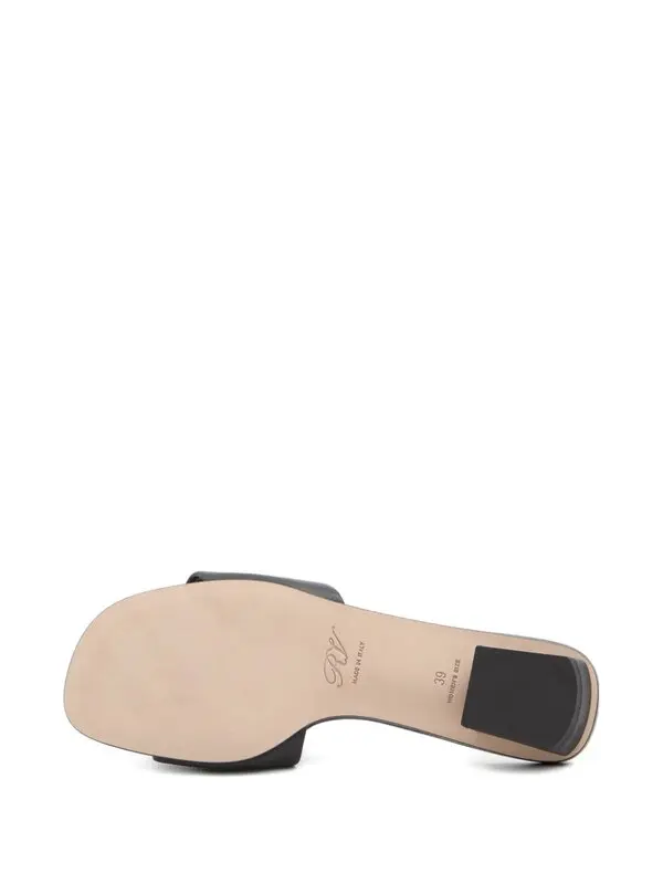 ROGER VIVIER Black Leather Metal Detail Square Toe Slides - Multicolor