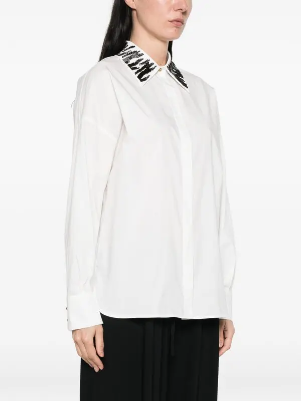 Max Mara White Cotton Shirt With Embellished Collar