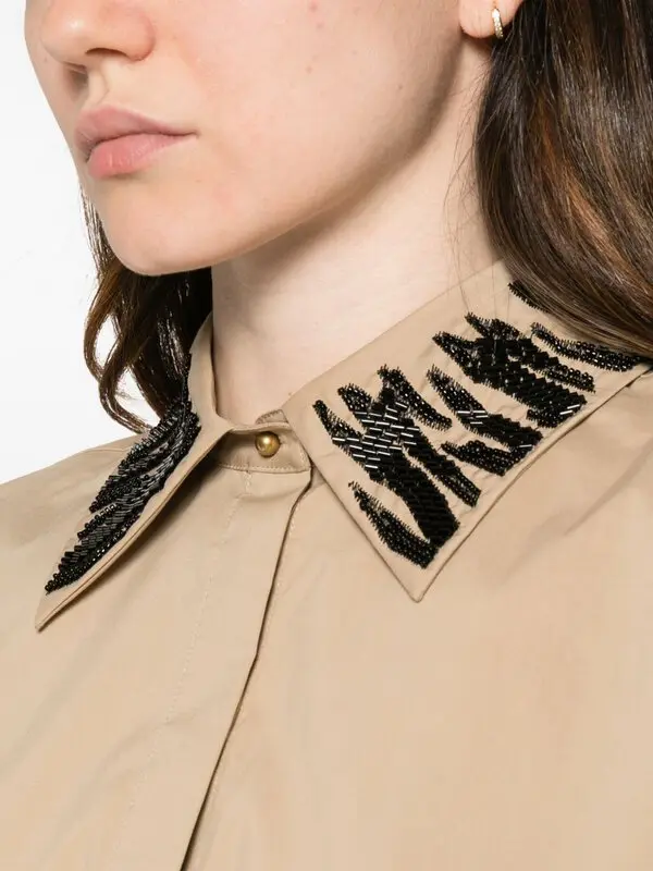 Max Mara Cotton Blend Shirt With Embellished Collar - Multicolor