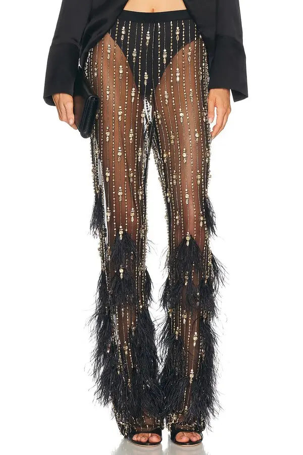 Lapointe Deco Stripe Embroidery Flare Pant - Black