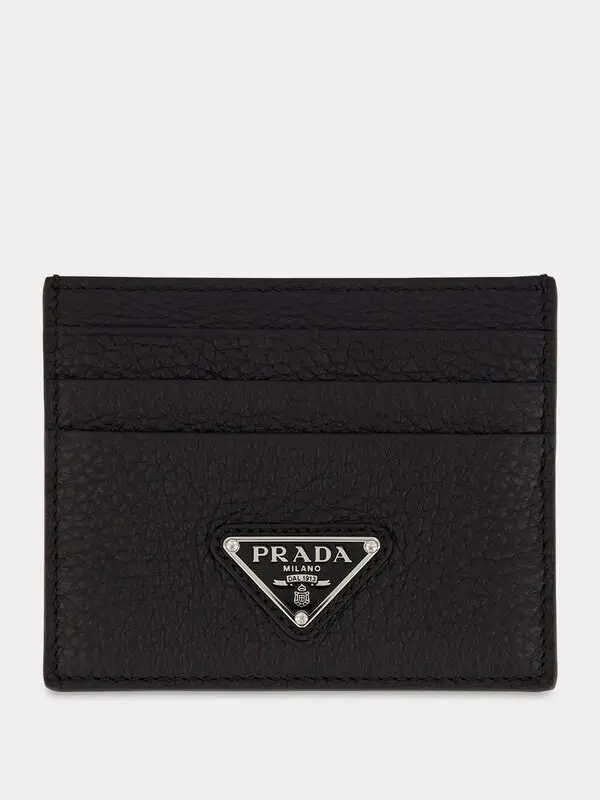 Prada Leather Card Holder With Triangle Logo - Black