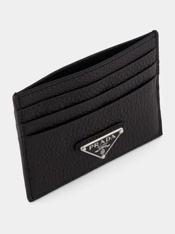 Prada Leather Card Holder With Triangle Logo - Black