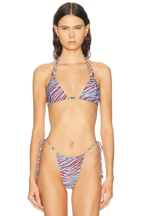 Bond Eye Tonya Triangle Bikini Top In Blue - Blue Zebra & Ruby Bare