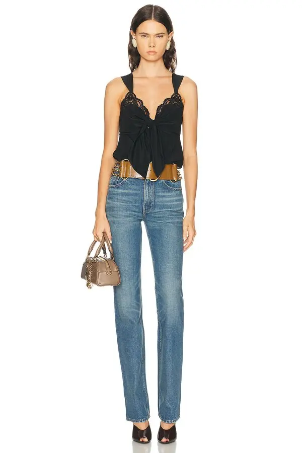 Chloé Tie Front Tank Top With Lace Trim - Black