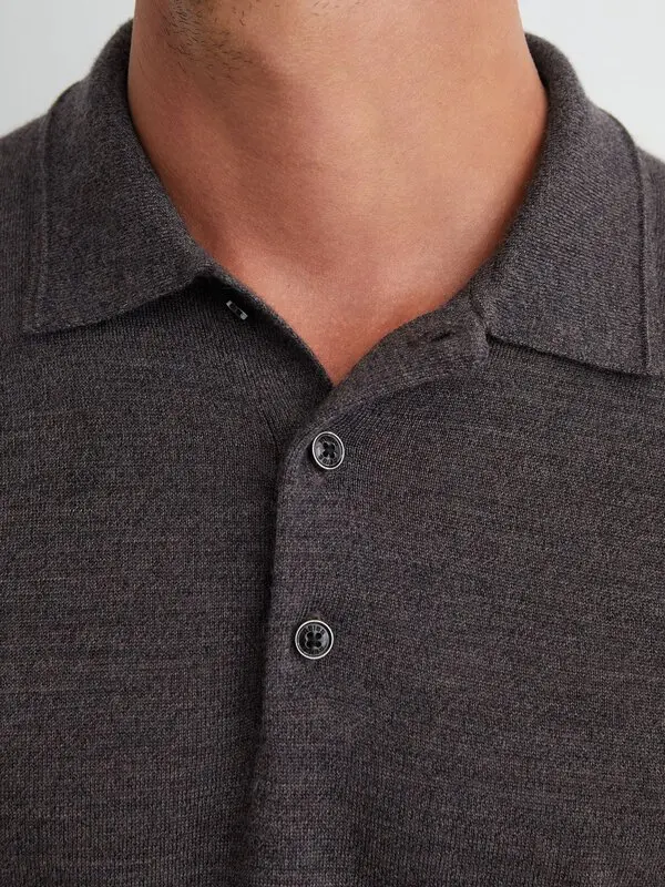 REISS Trafford Merino Wool Long-sleeve Polo Shirt - Dark Wicker Brown