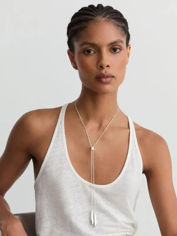 REISS Tova Sculpted Drop Lariat Necklace - Silver Tone