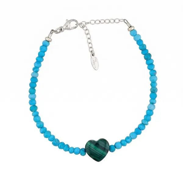 Kris Nations Malachite Heart & Turquoise Beaded Bracelet - Silver