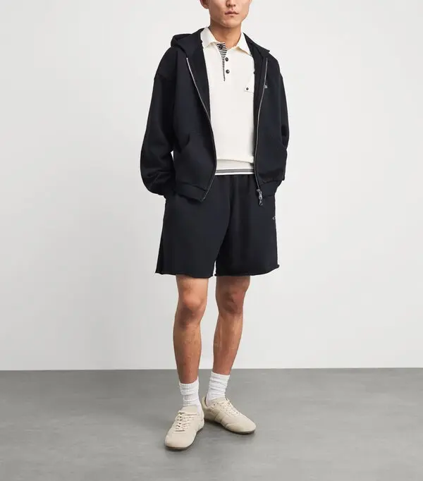 COLE BUXTON Cotton Jersey Sweatshorts With Raw Edge Hem - Navy