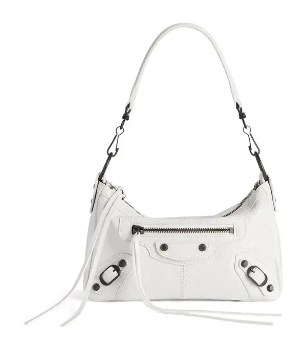 Balenciaga Mini Lambskin Le City Moto Shoulder Bag - White