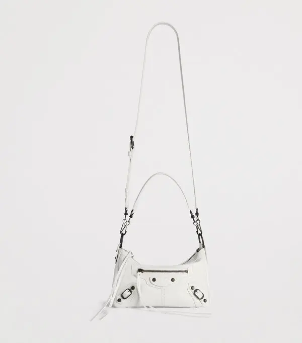 Balenciaga Mini Lambskin Le City Moto Shoulder Bag - White