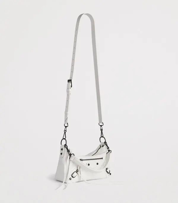 Balenciaga Mini Lambskin Le City Moto Shoulder Bag - White