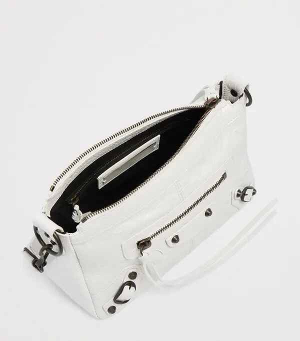 Balenciaga Mini Lambskin Le City Moto Shoulder Bag - White