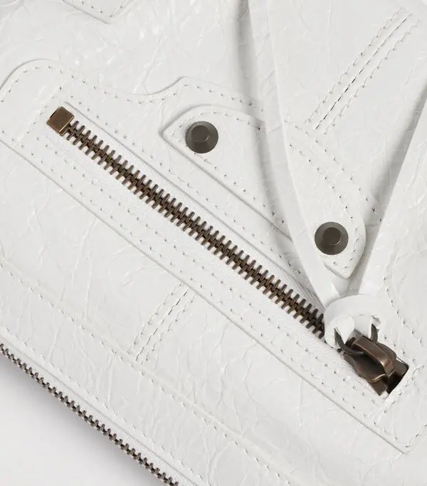 Balenciaga Mini Lambskin Le City Moto Shoulder Bag - White