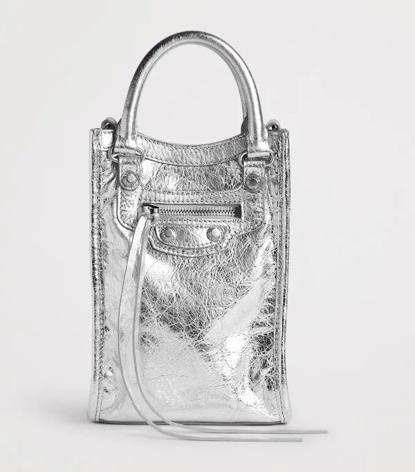 Balenciaga Lambskin Le City Tote Phone Holder - Silver