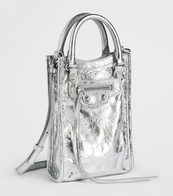 Balenciaga Lambskin Le City Tote Phone Holder - Silver