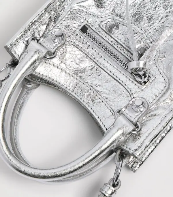 Balenciaga Lambskin Le City Tote Phone Holder - Silver