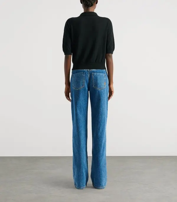 Balmain Merino Wool Openwork Crop Polo Shirt