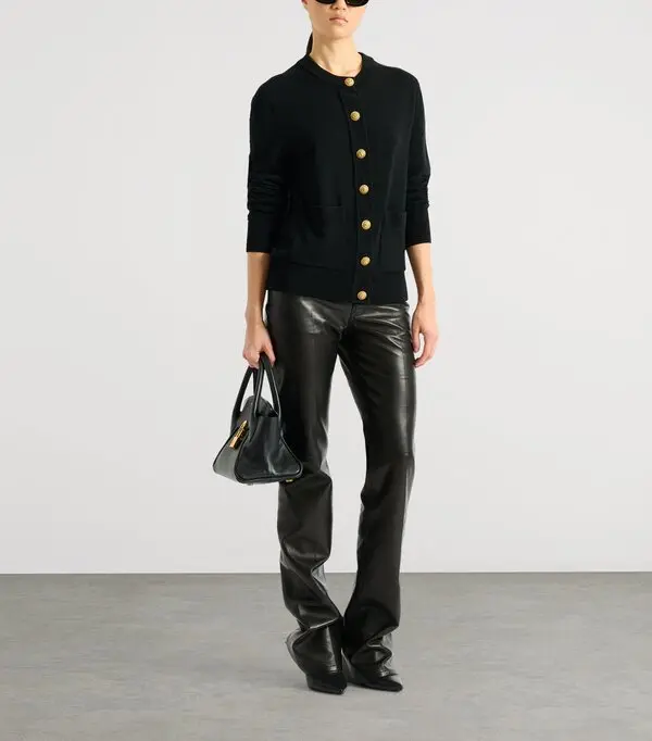 Balmain Merino Wool Cardigan With Lion Chain Buttons - Black