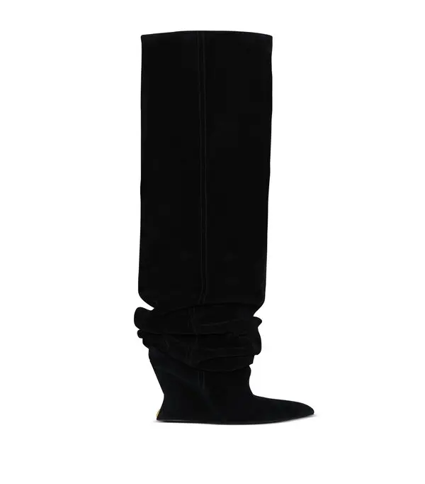 Balmain Suede Knee-high Wedge Boots 95
