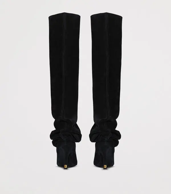 Balmain Suede Knee-high Wedge Boots 95