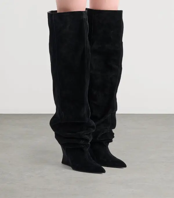 Balmain Suede Knee-high Wedge Boots