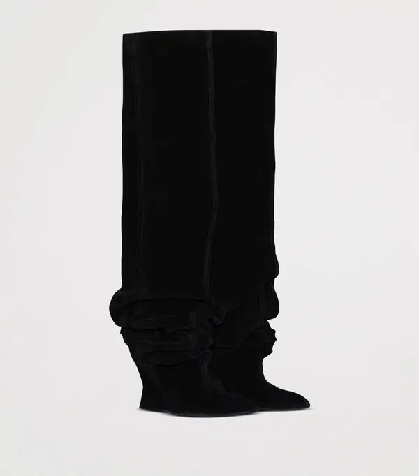 Balmain Suede Knee-high Wedge Boots