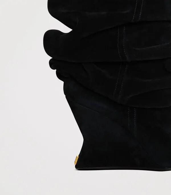 Balmain Suede Knee-high Wedge Boots