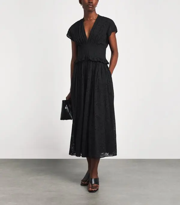Tory Burch Broderie Anglaise Midi Dress - Black