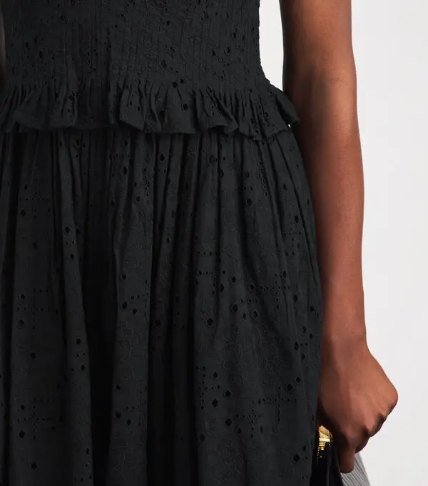 Tory Burch Broderie Anglaise Midi Dress - Black