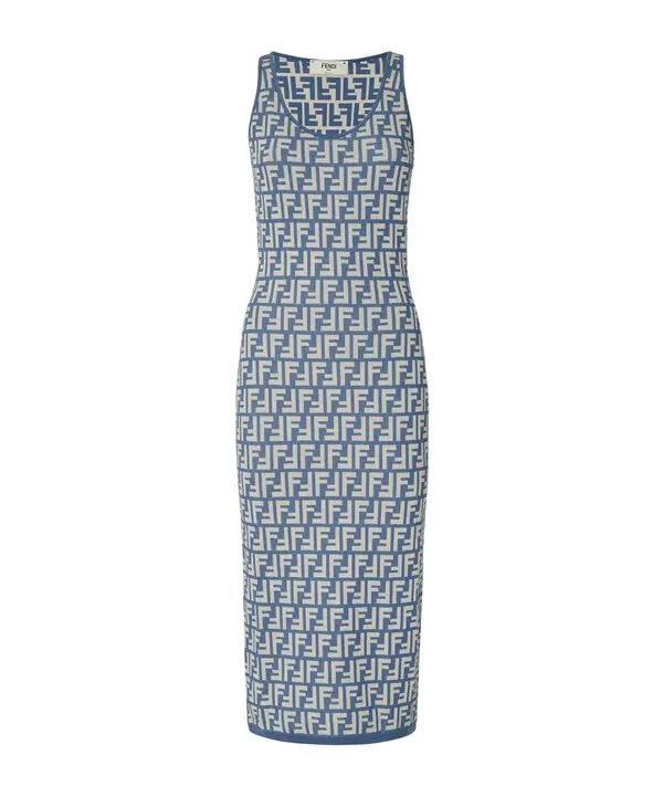Fendi Monogrammed Sleeveless Ribbed Dress