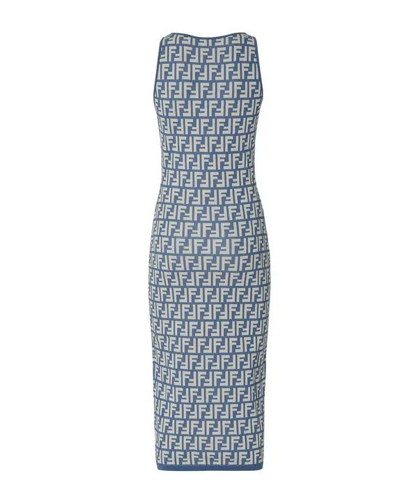 Fendi Monogrammed Sleeveless Ribbed Dress