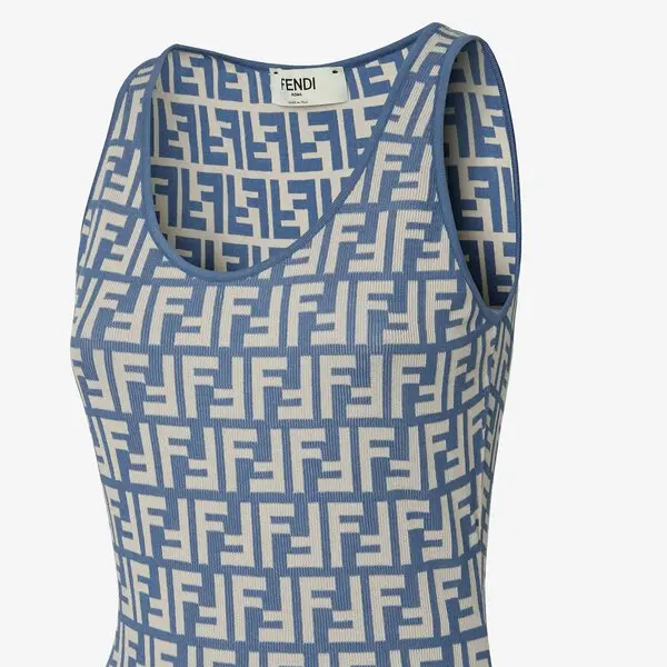 Fendi Monogrammed Sleeveless Ribbed Dress