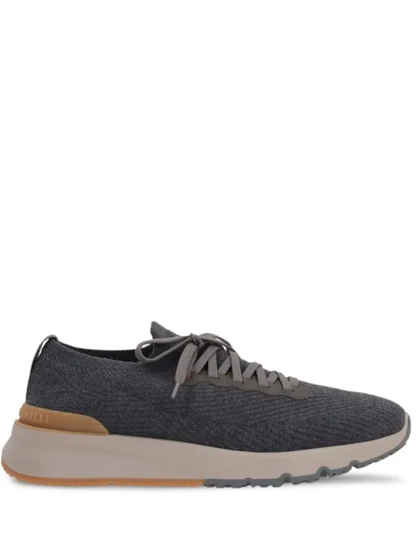 Brunello Cucinelli Wool Knit Sneakers With Leather Trim - Multicolor
