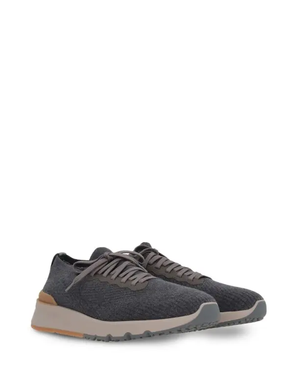 Brunello Cucinelli Wool Knit Sneakers With Leather Trim - Multicolor
